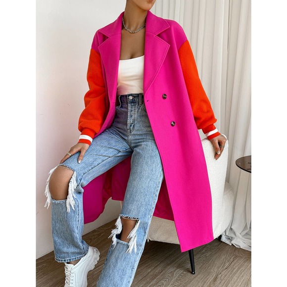 WILA | Jackets & Coats | Minimalist Colorblock Double Breasted Long Pea ...